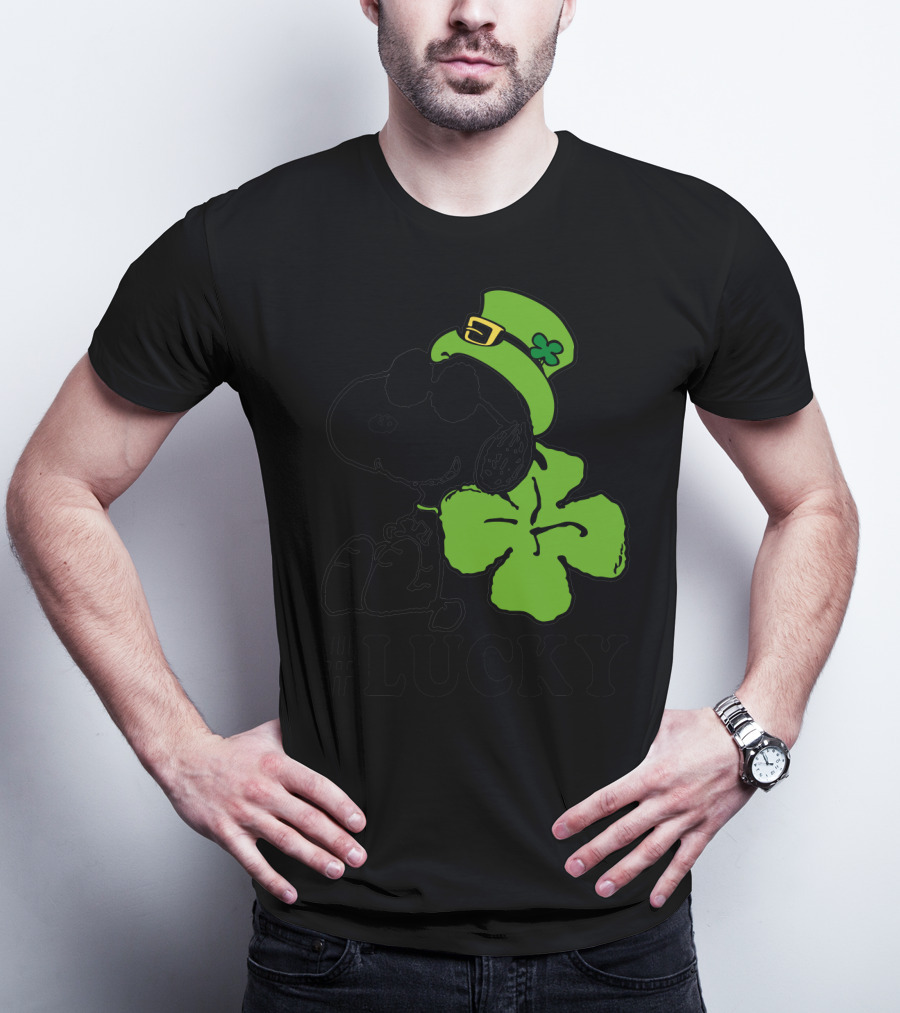 #Lucky Snoopy St. Patrick's Day Clover Hat Peanuts T-Shirt