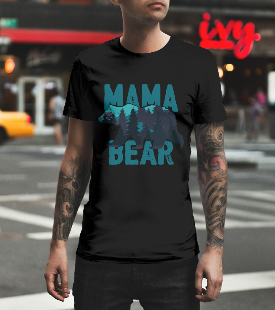 Mama Bear Silhouette With Mountain And Forest Scene T-Shirt