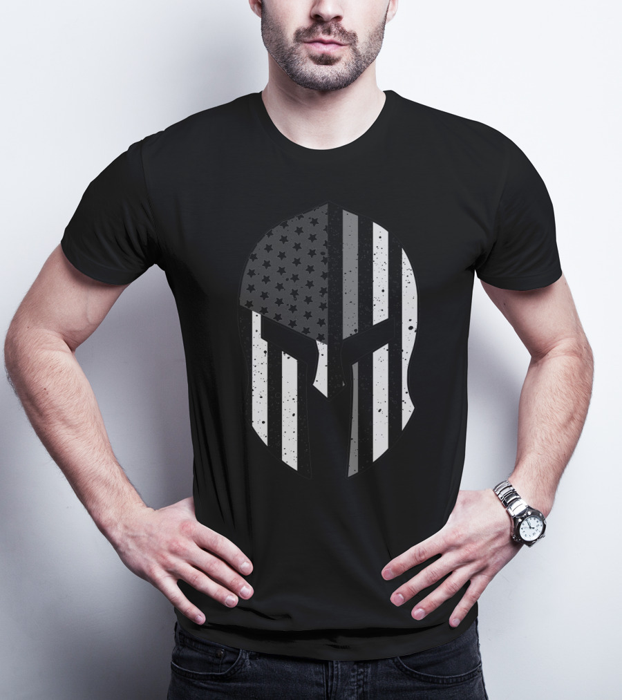 USA Flag Warrior Helmet Thin Gray Line Corrections Officer T-Shirt
