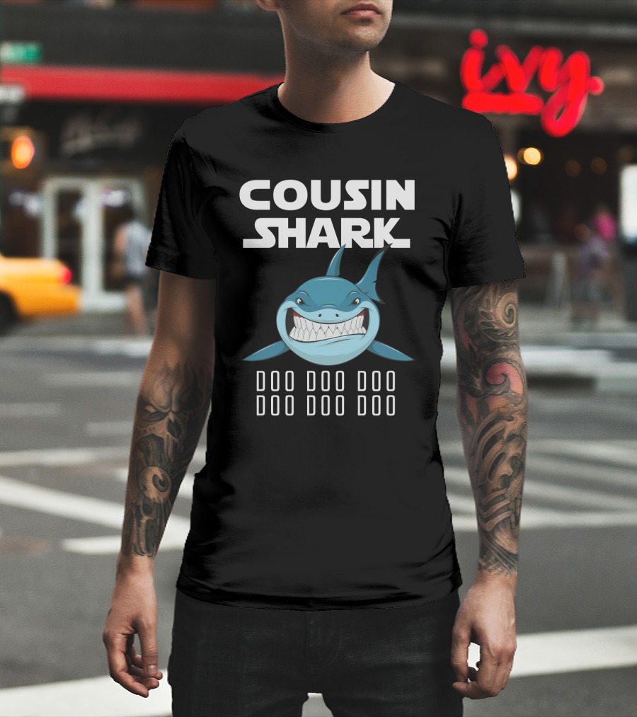 Cousin Shark Doo Doo Doo Cartoon Blue Shark Graphics T-Shirt
