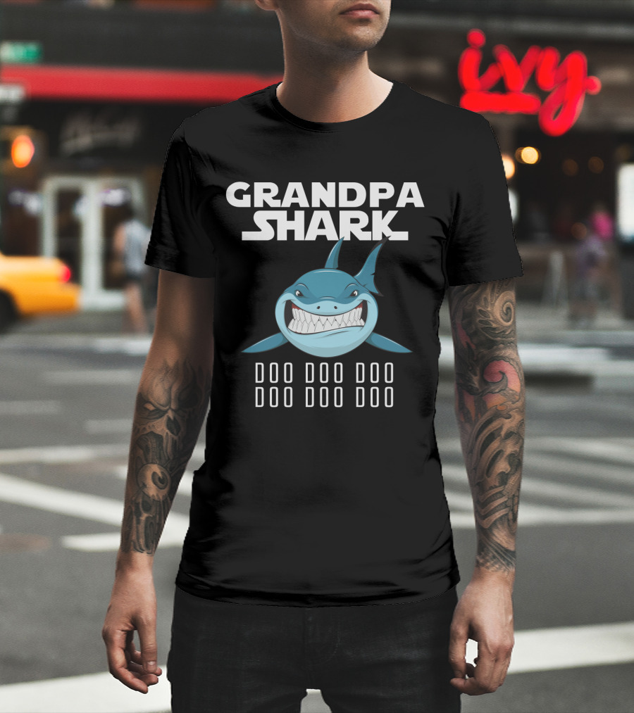 Grandpa Shark Doo Doo Doo Illustration With Smiling Shark T-Shirt