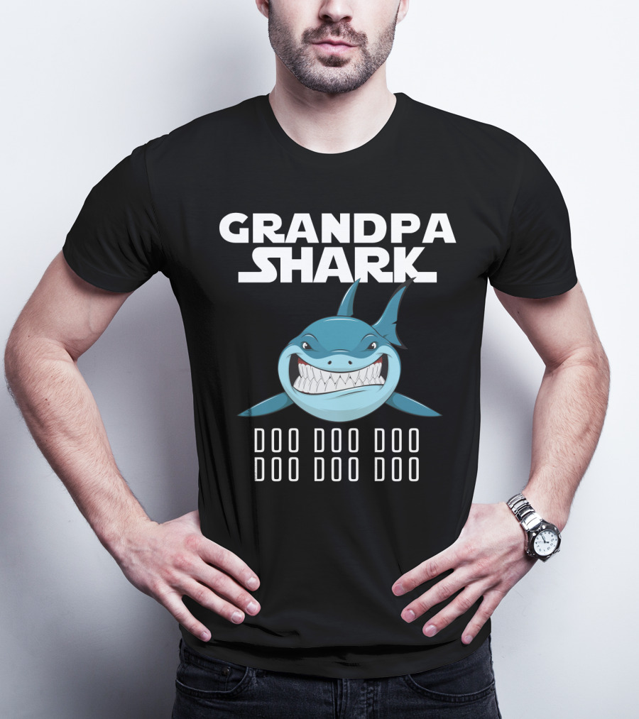Grandpa Shark Doo Doo Doo Illustration With Smiling Shark T-Shirt