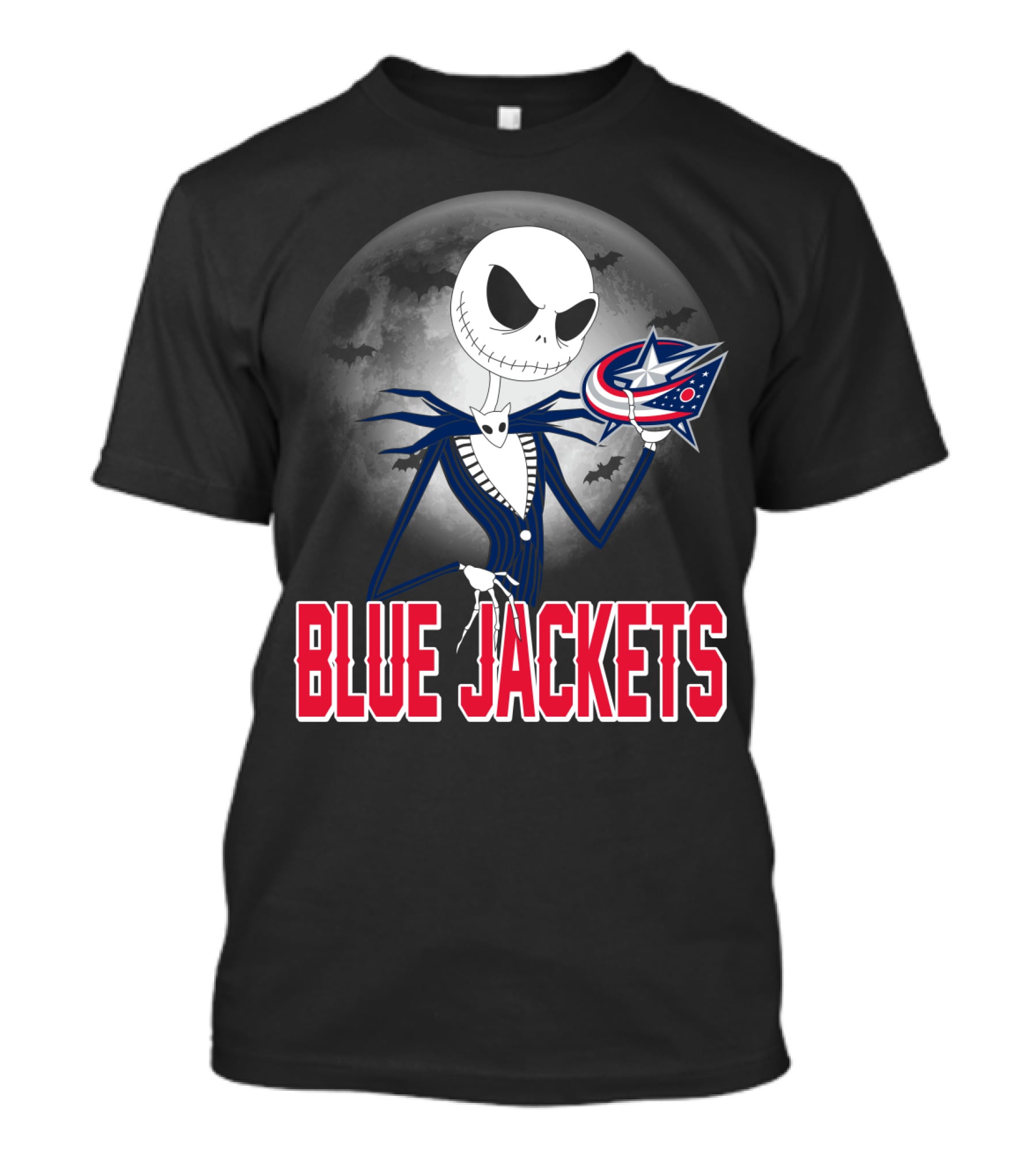 Jack Skellington Columbus Blue Jackets Halloween Fan Logo Moon Background T-Shirt