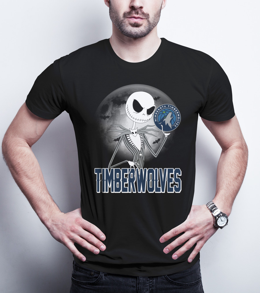 Timberwolves Halloween Jack Skellington Moon Minnesota Timberwolves Fans T-Shirt