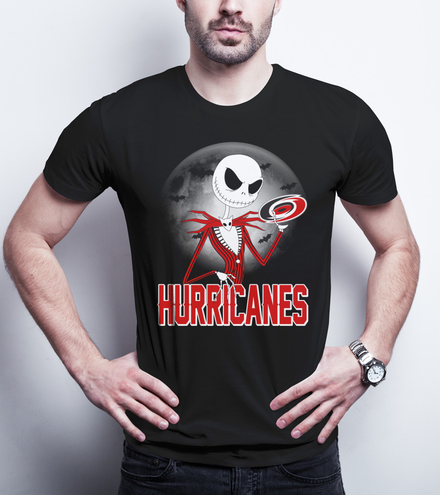 Jack Skellington Carolina Hurricanes Halloween Moon T-Shirt