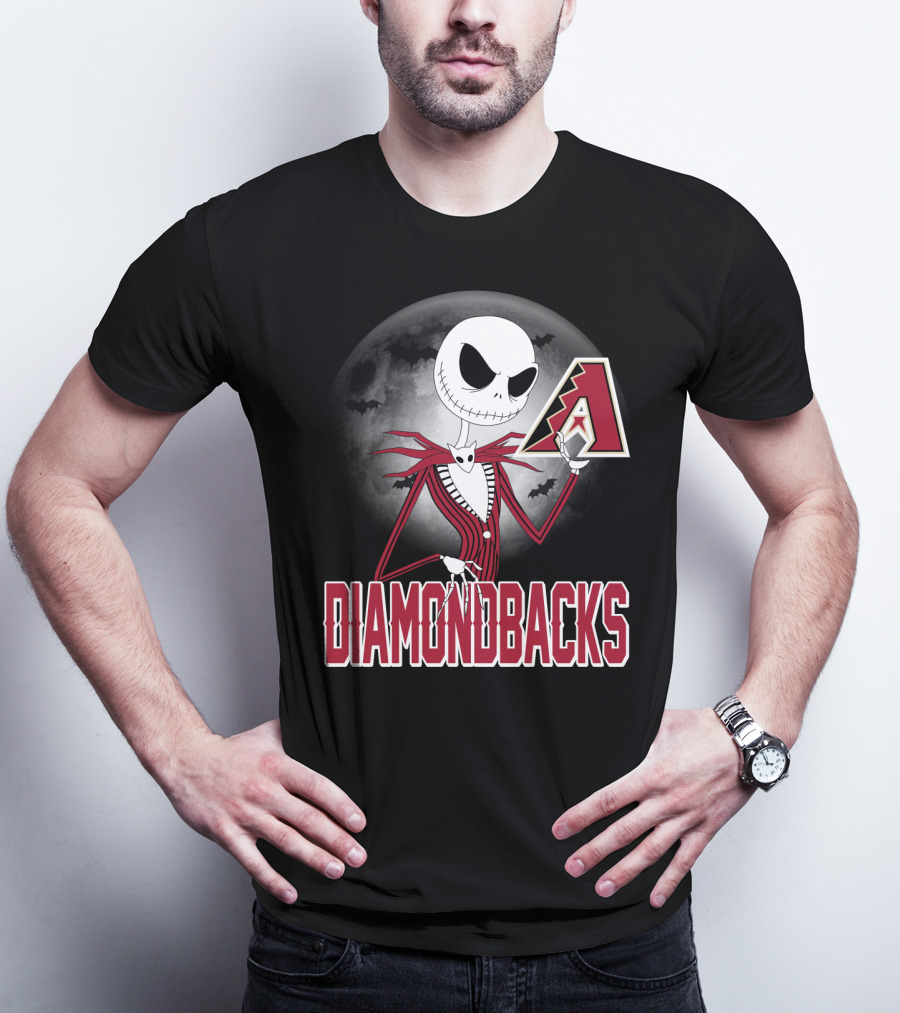 Jack Skellington Halloween Arizona Diamondbacks Moon And Bats T-Shirt