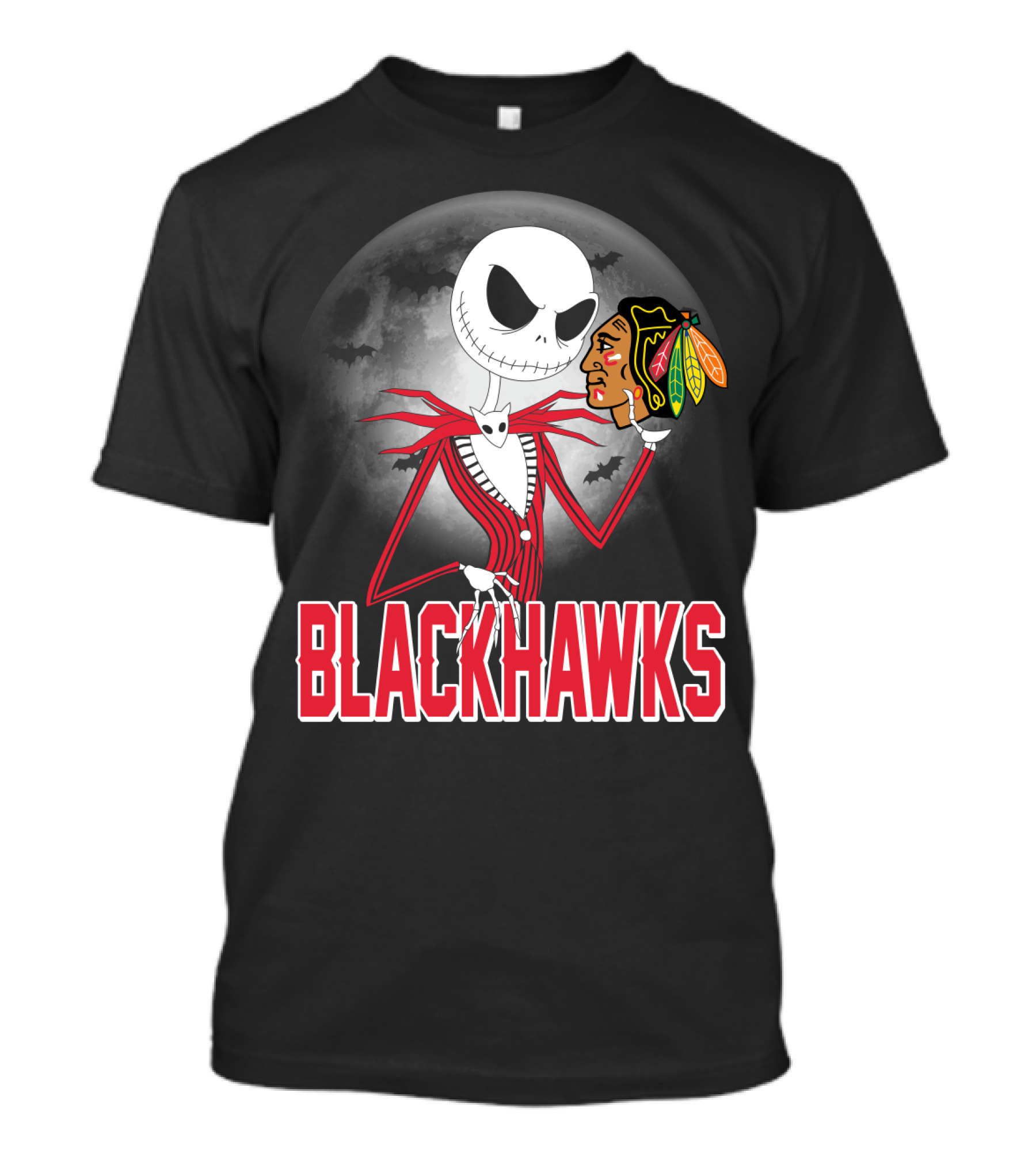 Jack Skellington Halloween Full Moon Chicago Blackhawks Collaboration T-Shirt