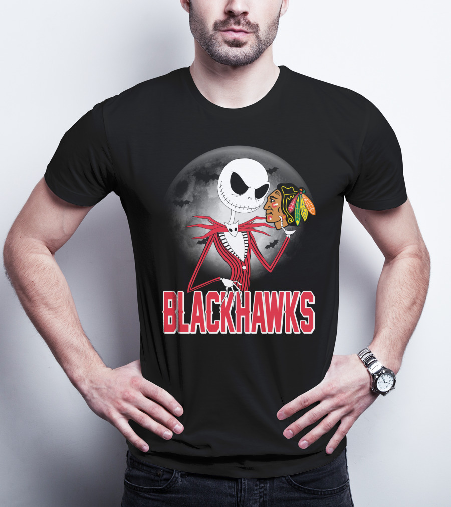 Jack Skellington Halloween Full Moon Chicago Blackhawks Collaboration T-Shirt