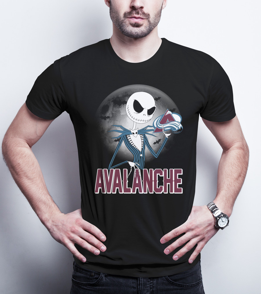 Jack Skellington Halloween Colorado Avalanche Logo Moon Background T-Shirt