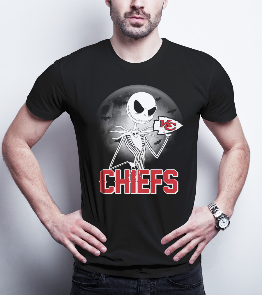 Jack Skellington Kansas City Chiefs Halloween Moon T-Shirt