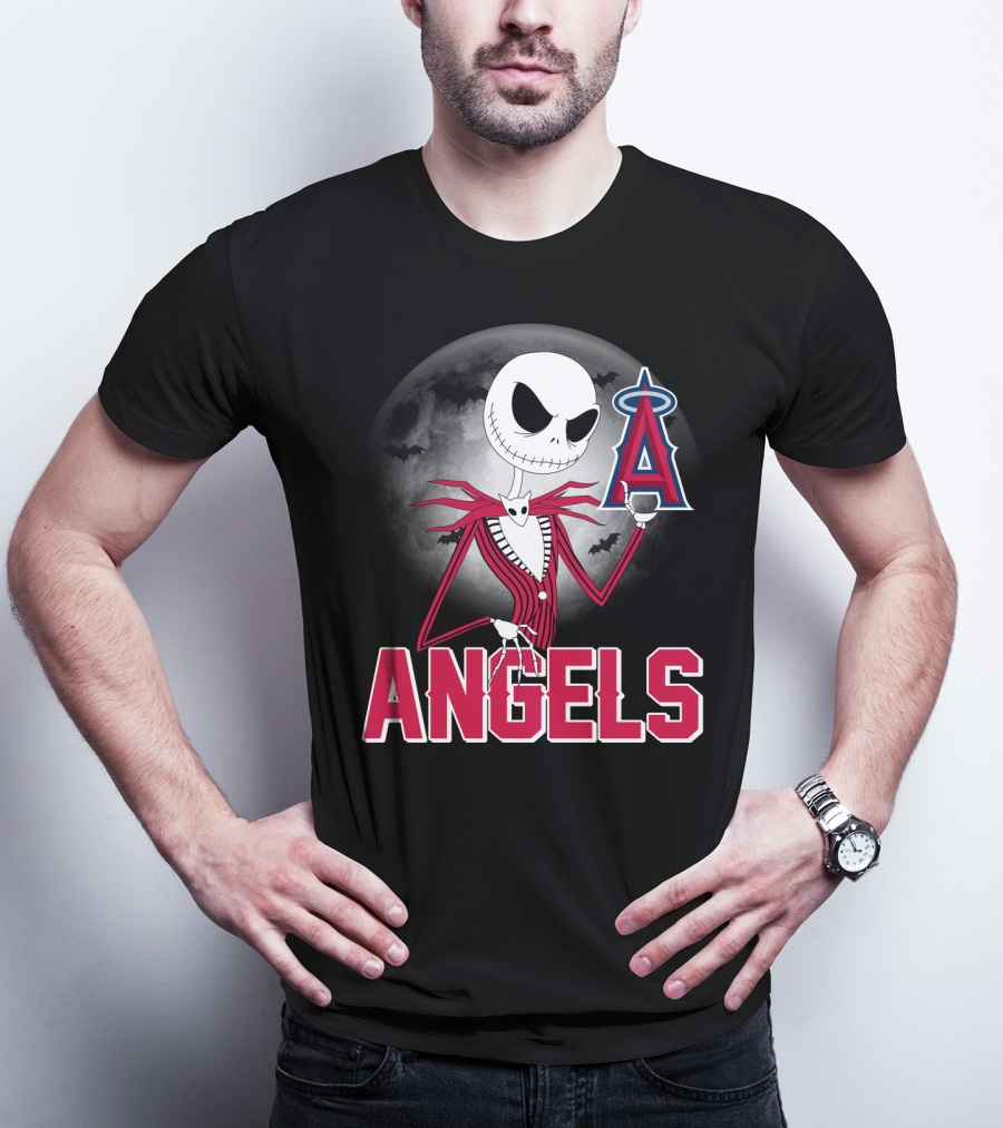 Jack Skellington Los Angeles Angels Halloween Moon Motif T-Shirt