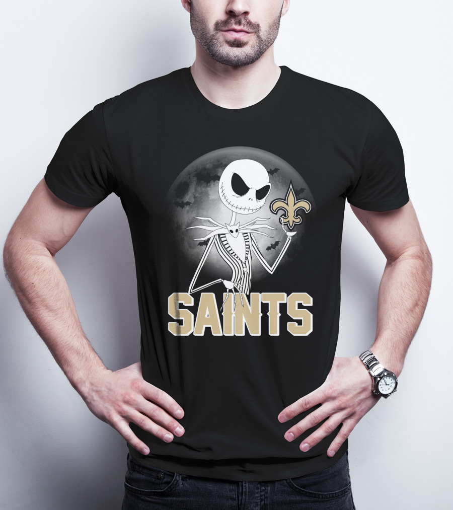 Jack Skellington Holding Fleur-De-Lis Halloween New Orleans Saints T-Shirt