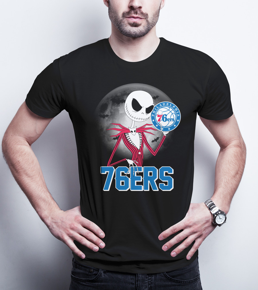 Jack Skellington Philadelphia 76ers Halloween Moon T-Shirt