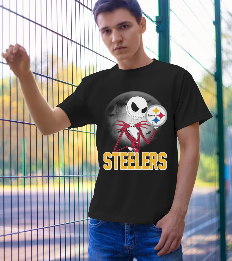 Jack Skellington Steelers Halloween Moon T-Shirt