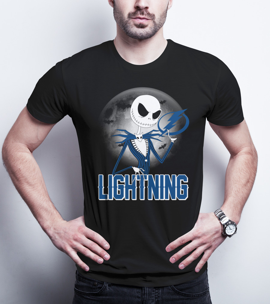 Jack Skellington Tampa Bay Lightning Halloween Moon Scene T-Shirt