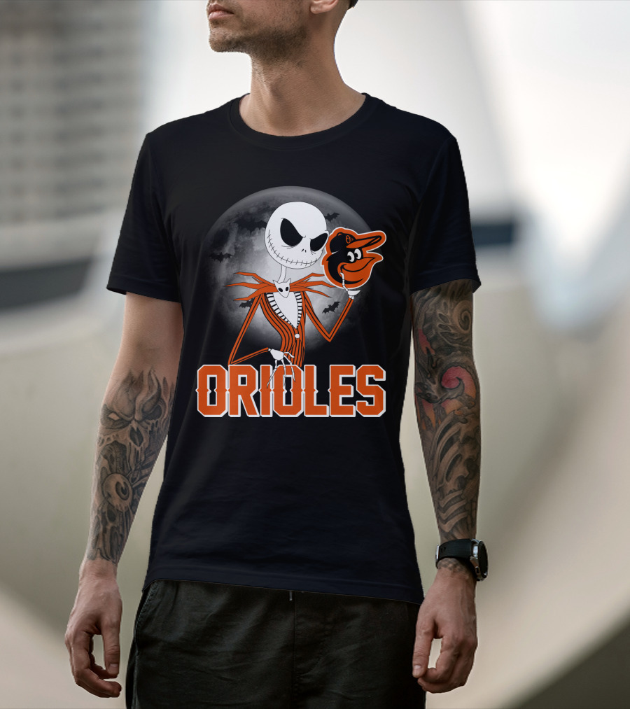 Jack Skellington Halloween Orioless Moon Bat T-Shirt