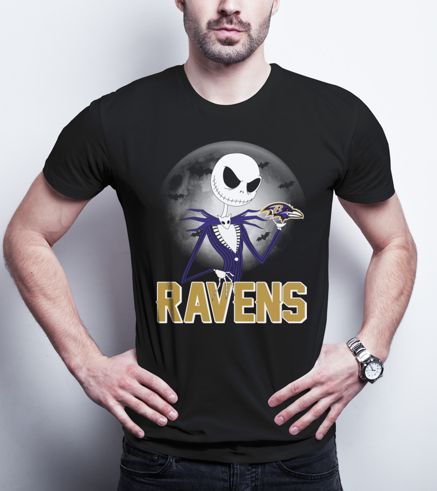 Jack Skellington Baltimore Ravens Halloween Moon Ravens T-Shirt