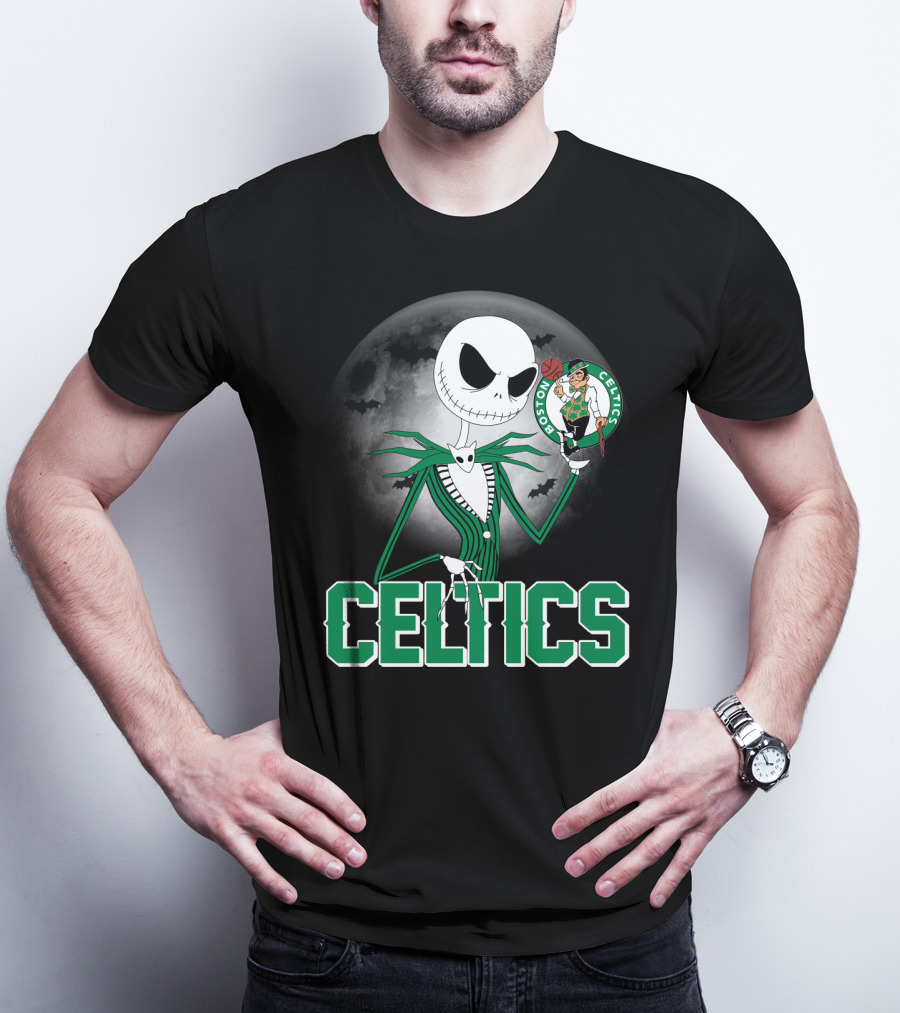 Celtics Jack Skellington Halloween Boston Celtics Moon And Bats T-Shirt