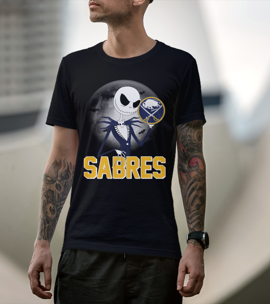 Sabres Jack Skellington Halloween Buffalo Moon Scene T-Shirt