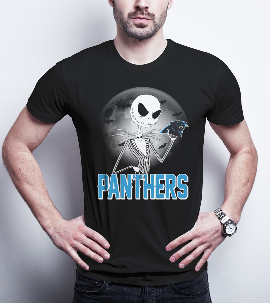Jack Skellington Panthers Halloween Carolina Panthers Logo Moon Bats T-Shirt
