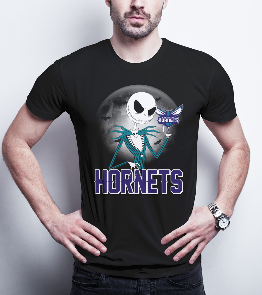 Jack Skellington Halloween Charlotte Hornets Moon Bats T-Shirt