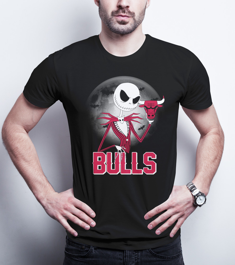 Jack Skellington Halloween Bulls Moon Chicago T-Shirt
