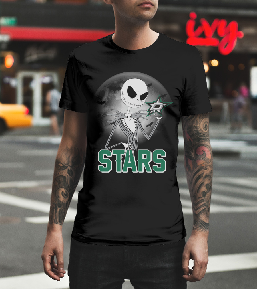 Jack Skellington Dallas Stars Halloween Moon Background Fan T-Shirt