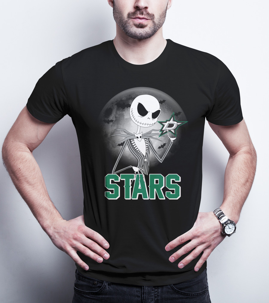 Jack Skellington Dallas Stars Halloween Moon Background Fan T-Shirt