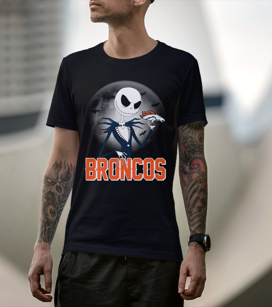 Jack Skellington Broncos Halloween Mashup Denver Broncos Sports Fan T-Shirt