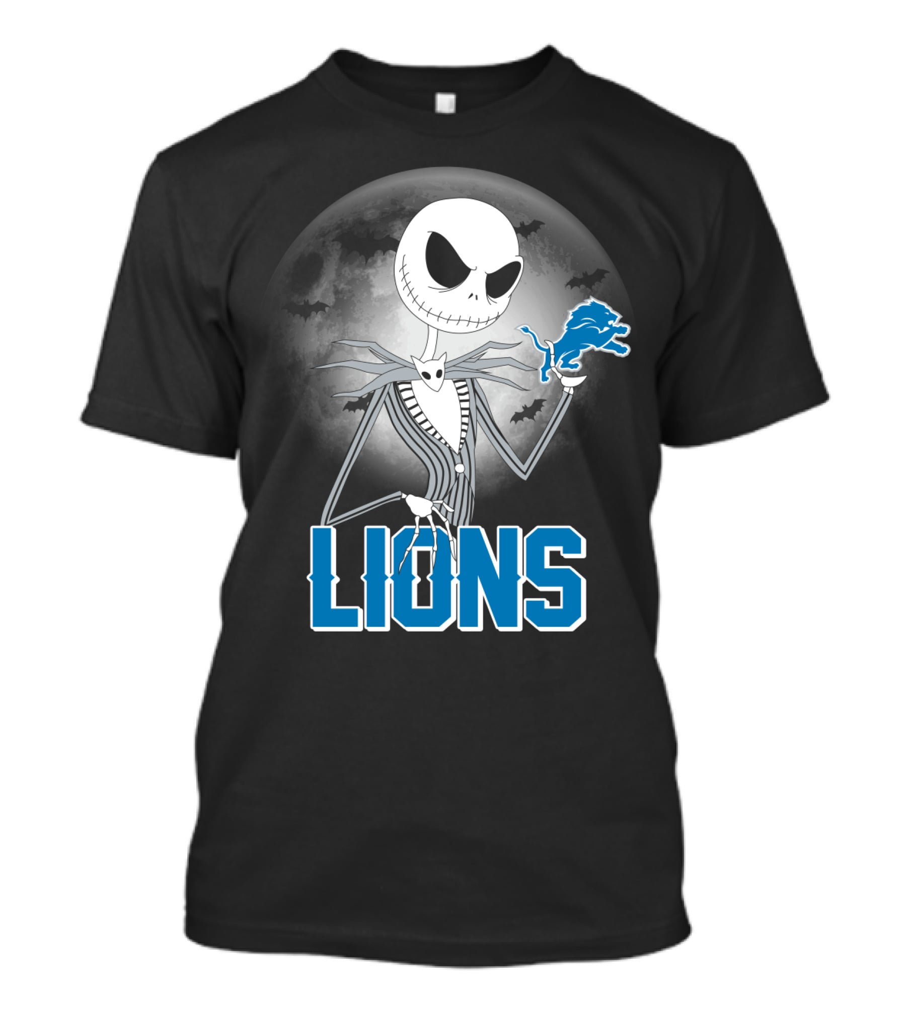 Jack Skellington Detroit Lions Halloween Night Full Moon Bats T-Shirt