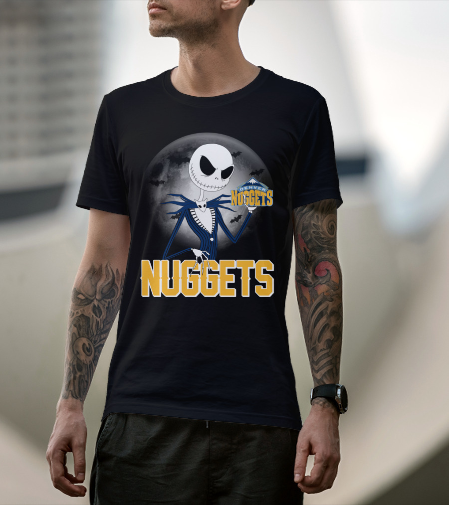 Jack Skellington Denver Nuggets Halloween Moon Bats T-Shirt