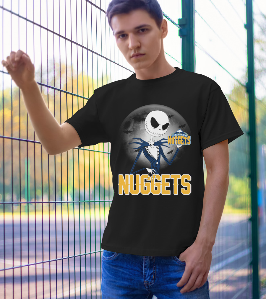 Jack Skellington Denver Nuggets Halloween Moon Bats T-Shirt