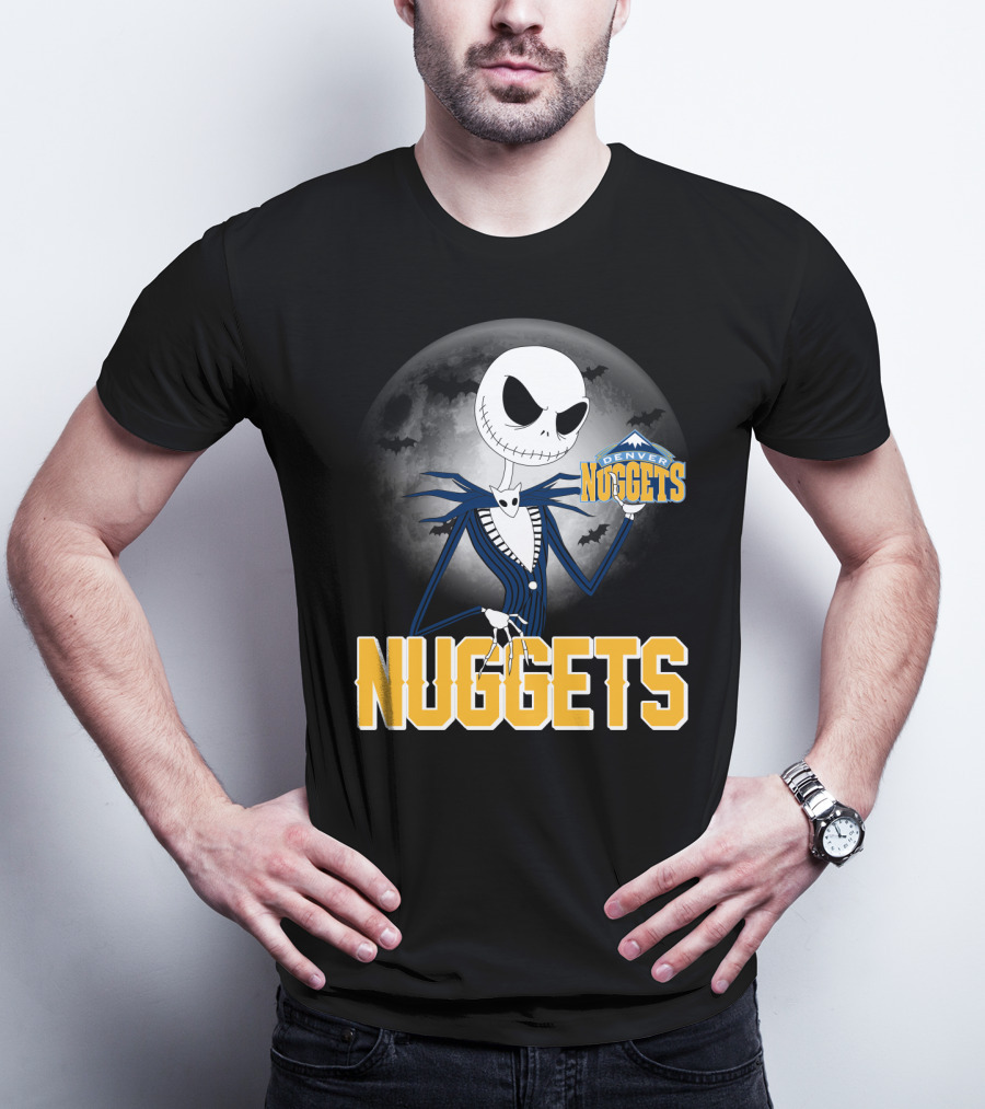Jack Skellington Denver Nuggets Halloween Moon Bats T-Shirt