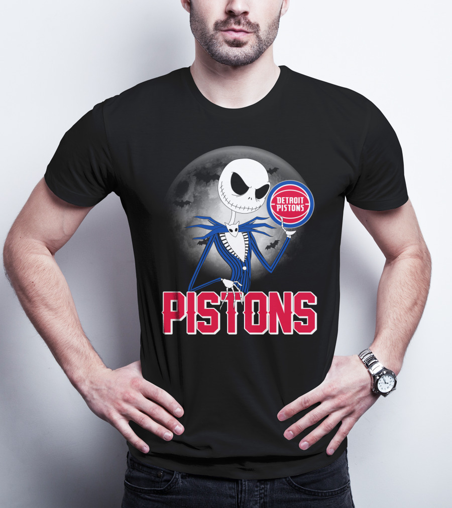 Jack Skellington Detroit Pistons Halloween Moon T-Shirt