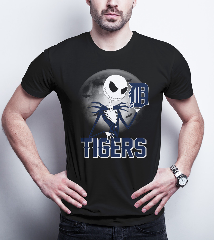 Jack Skellington Detroit Tigers Halloween Moon Scene T-Shirt