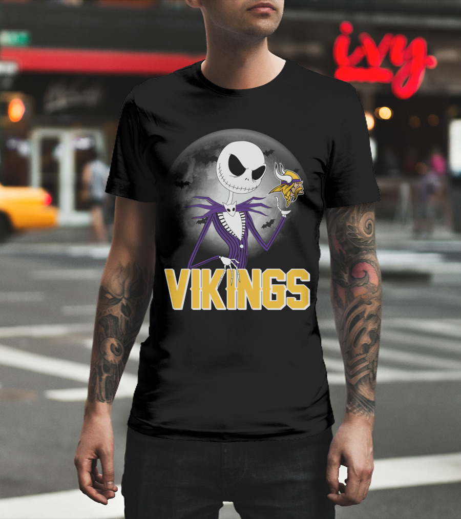 Jack Skellington Vikings Halloween Minnesota Football Theme T-Shirt