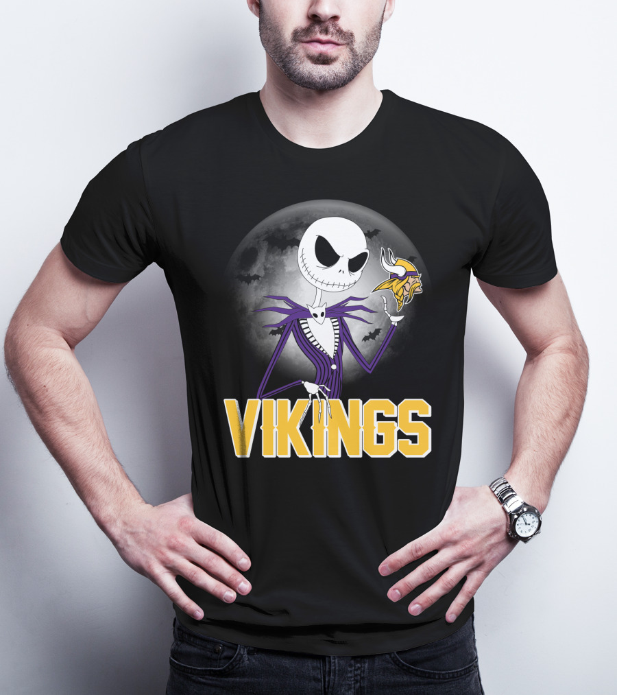 Jack Skellington Vikings Halloween Minnesota Football Theme T-Shirt