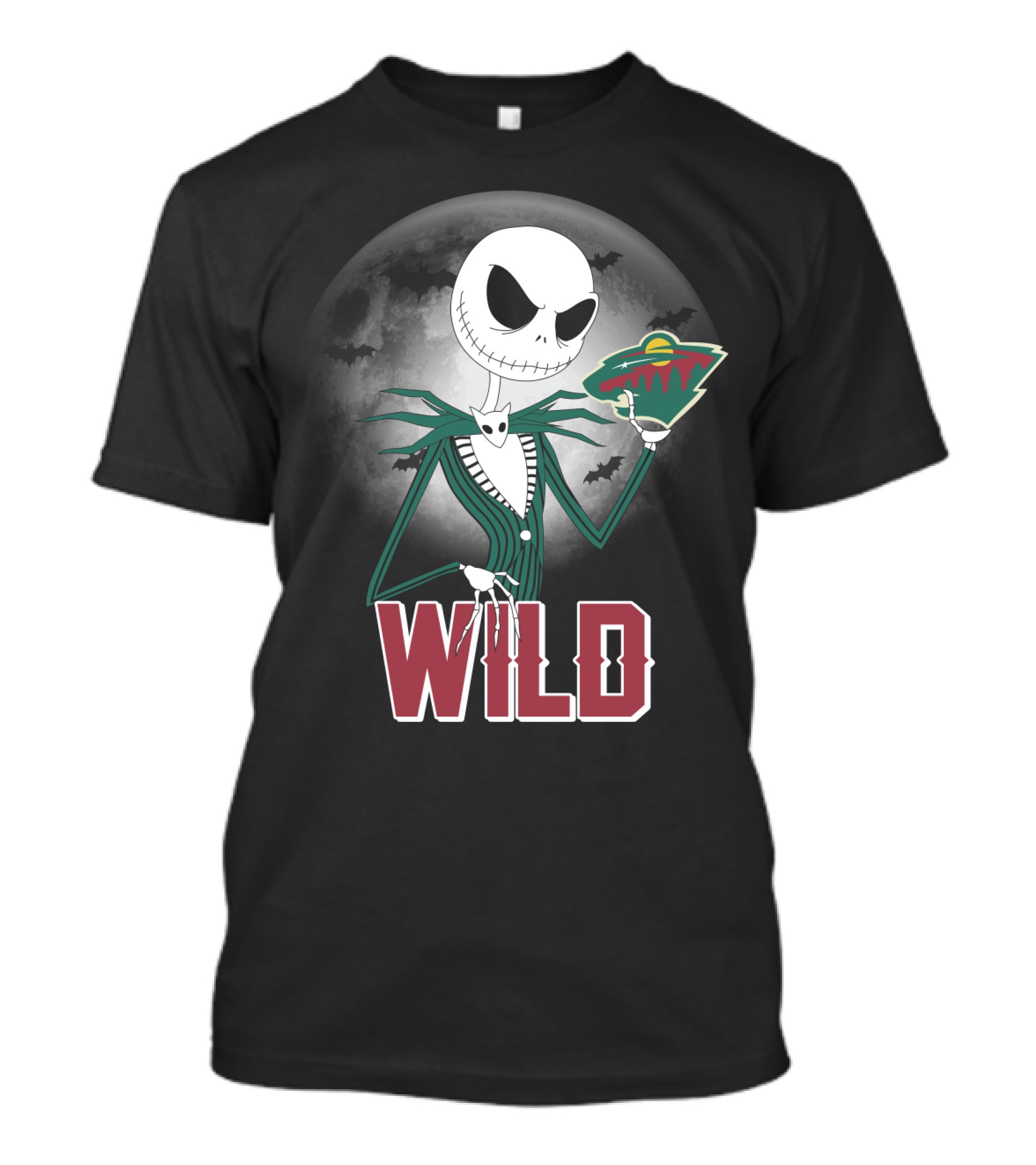 Jack Skellington Halloween Moon And Minnesota Wild Logo Spooky T-Shirt