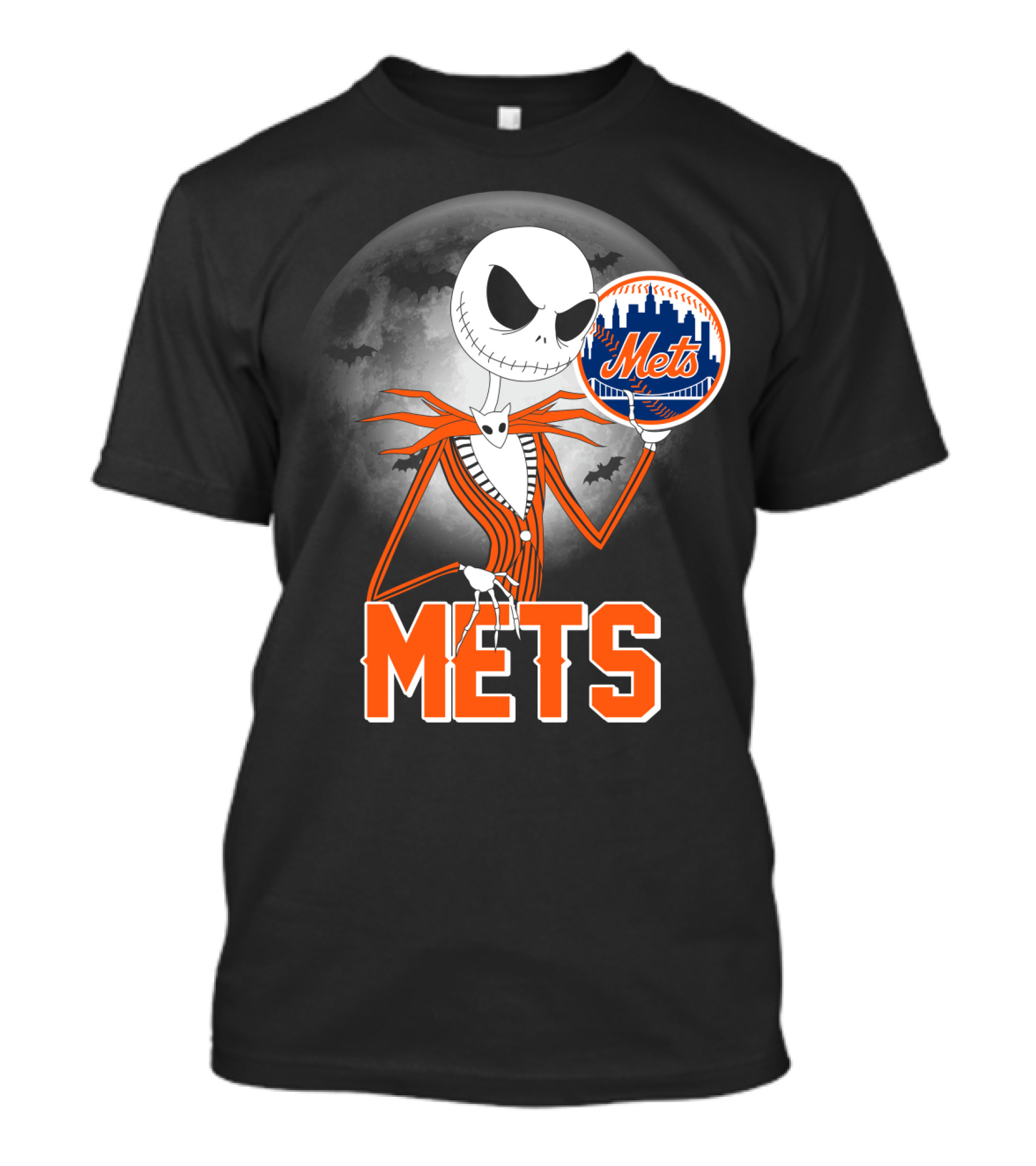 Jack Skellington Mets Baseball Halloween Moon T-Shirt