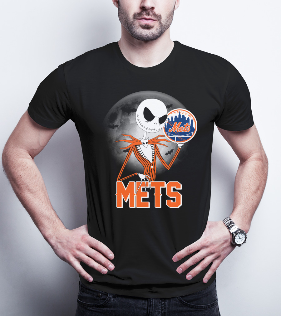 Jack Skellington Mets Baseball Halloween Moon T-Shirt
