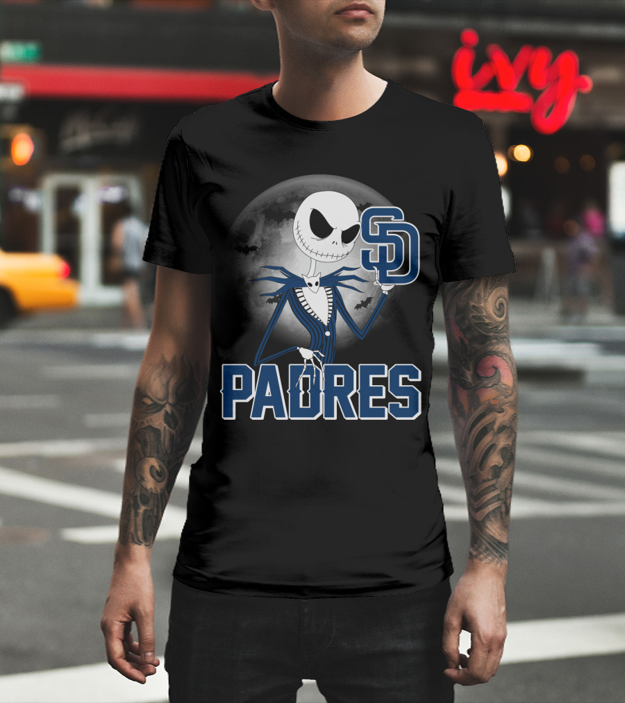 Jack Skellington San Diego Padres Halloween Moon Background T-Shirt