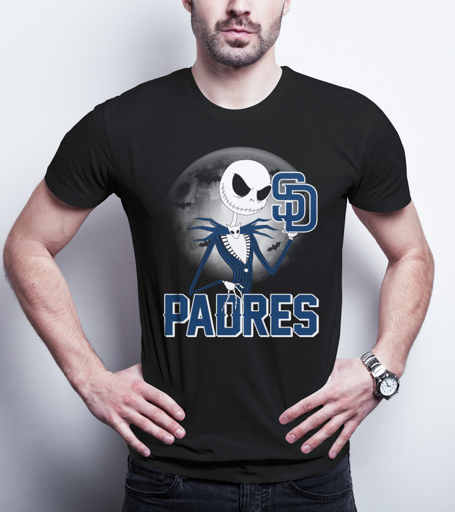 Jack Skellington San Diego Padres Halloween Moon Background T-Shirt