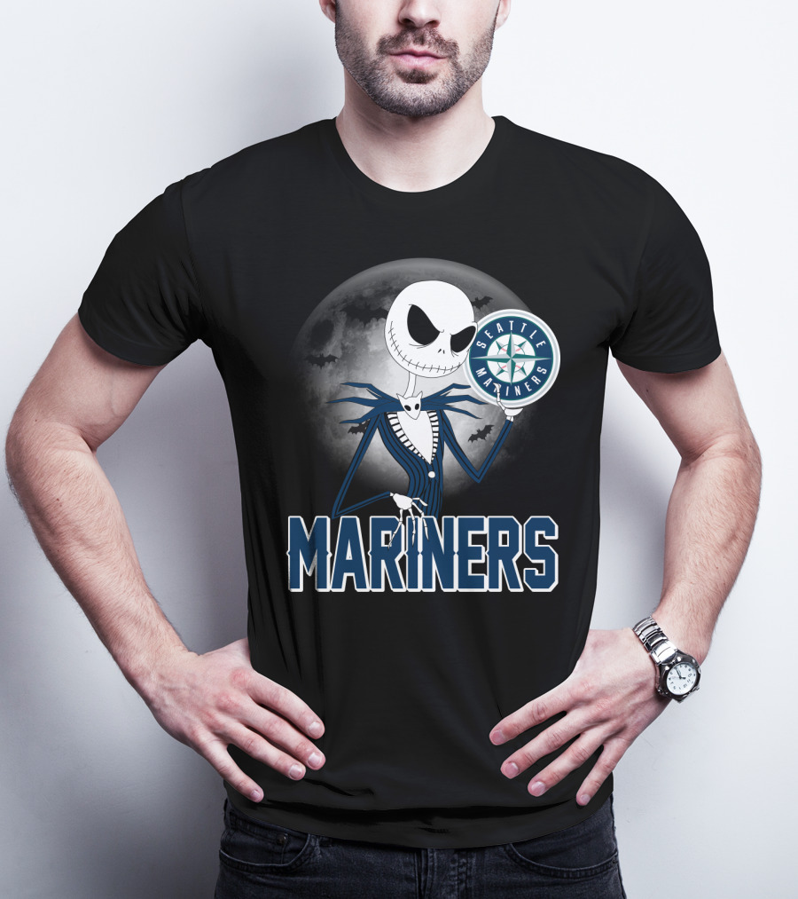 Seattle Mariners Jack Skellington Halloween Moon T-Shirt