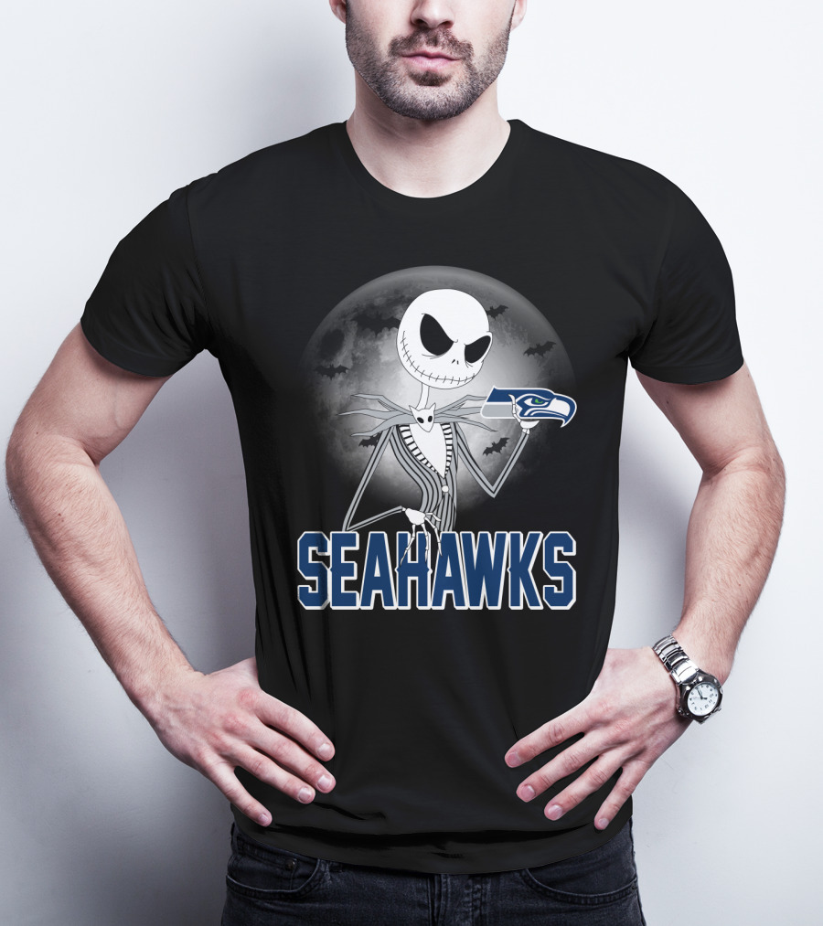 Jack Skellington Seattle Seahawks Halloween Moon T-Shirt