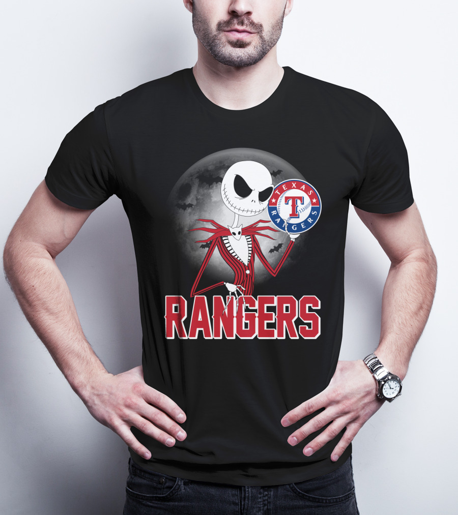 Jack Skellington Halloween Texas Rangers Baseball Moon T-Shirt