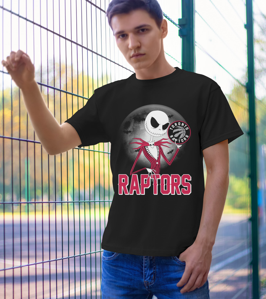 Jack Skellington Raptors Halloween Toronto Raptors Basketball Moon Bats T-Shirt