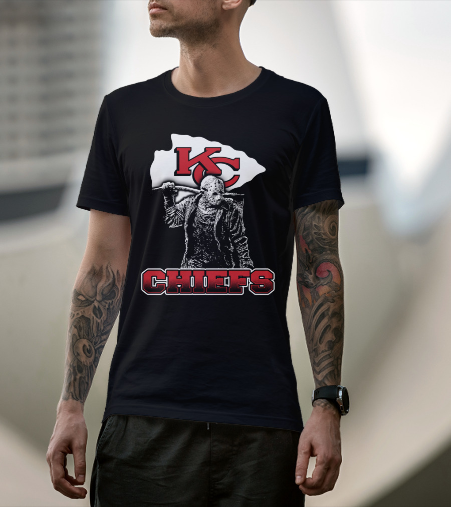 Jason Voorhees With Kansas City Chiefs Logo Chiefs Fans T-Shirt