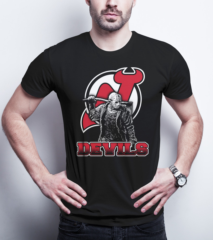 Voorhees New Jersey Devils Fan Mashup With Iconic Mask And Hockey T-Shirt