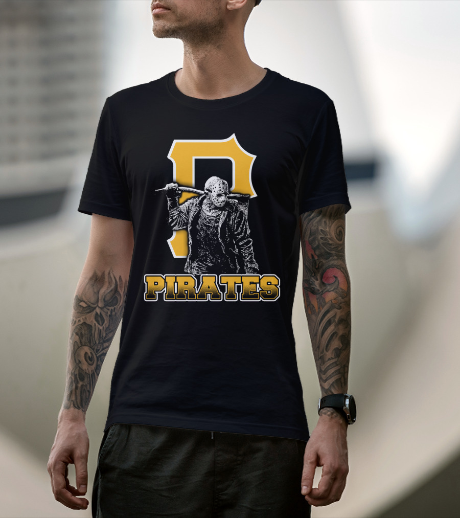 Jason Voorhees With Pittsburgh Pirates Symbol And Text Pirates T-Shirt