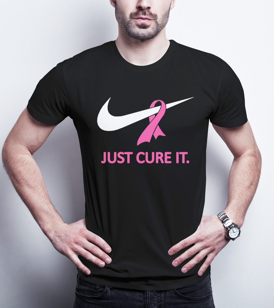 Just Cure It Pink Ribbon Breast Cancer Awareness Swoosh T-Shirt